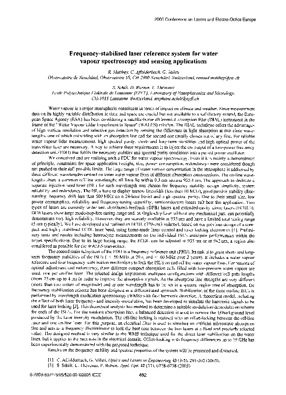 (PDF) Frequency-stabilised laser reference system for water vapour ...