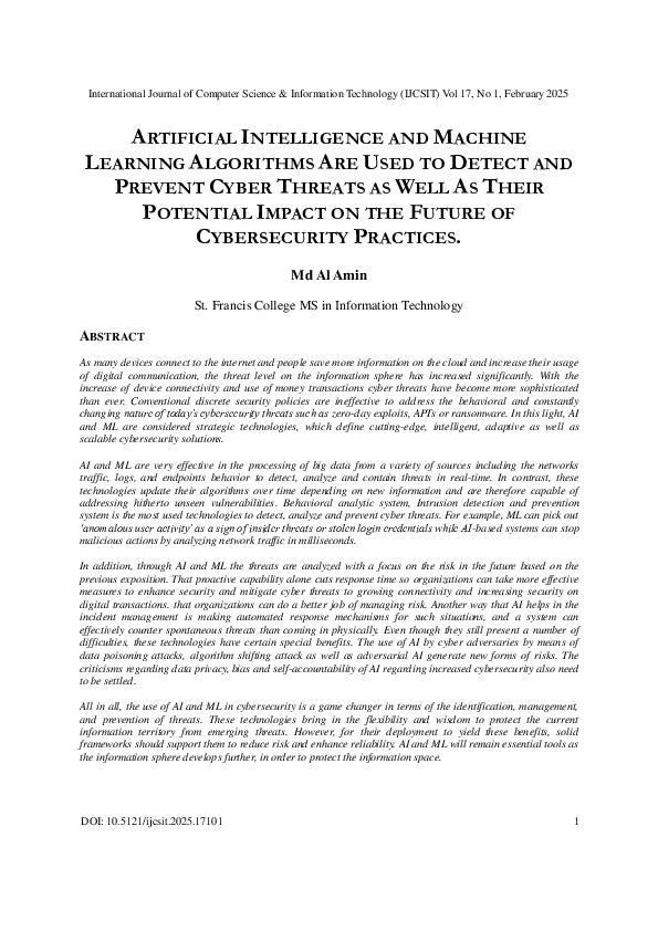 (PDF) Artificial Intelligence and Machine Learning Algorithms Are Used to Detect and Prevent ...