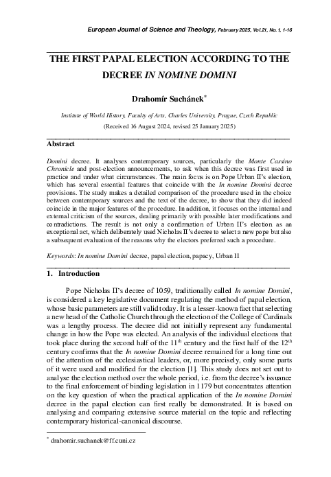 (PDF) The First Papal Election According to the Decree In nomine Domini