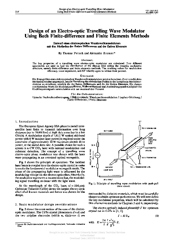 (PDF) Design of an Electro-optic Travelling Wave Modulator Using Both Finite-difference and ...