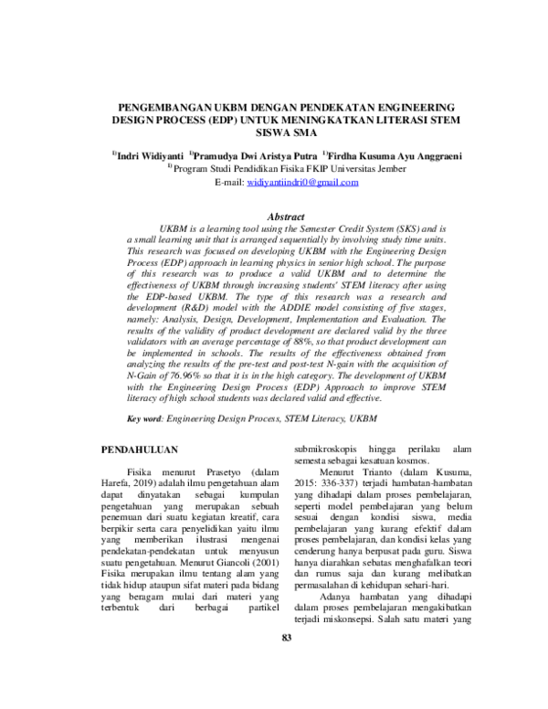 (PDF) Pengembangan Ukbm Dengan Pendekatan Engineering Design Process (Edp) Untuk Meningkatkan ...