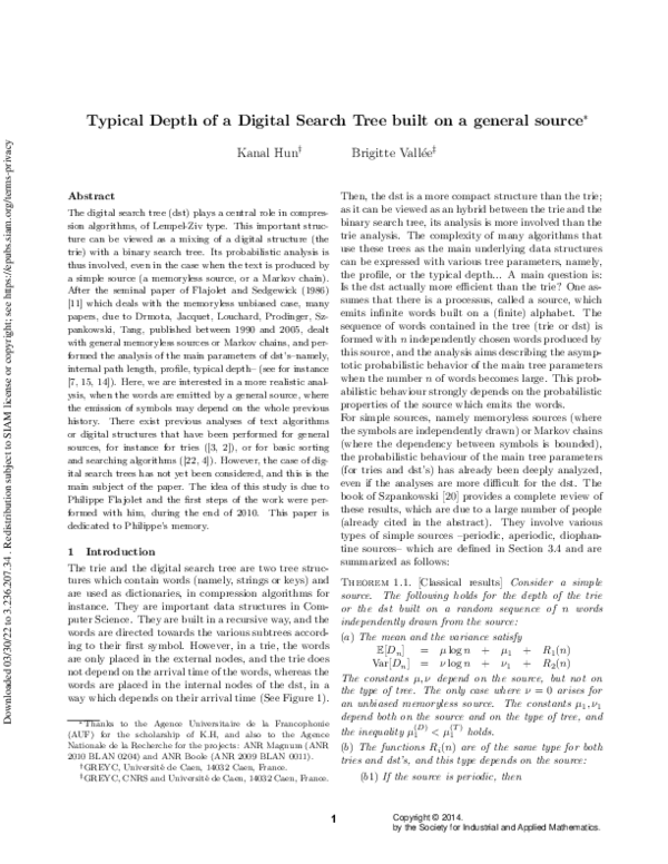 (PDF) Typical Depth of a Digital Search Tree built on a general source