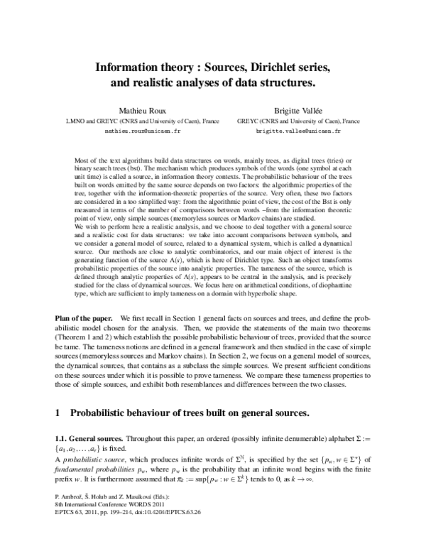 Pdf Information Theory Sources Dirichlet Series And Realistic 9952