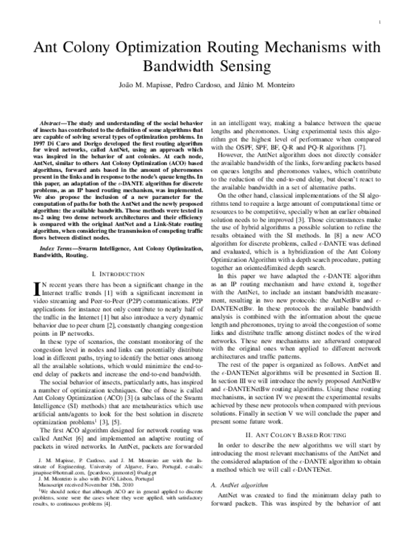 (PDF) Ant colony optimization routing mechanisms with bandwidth sensing