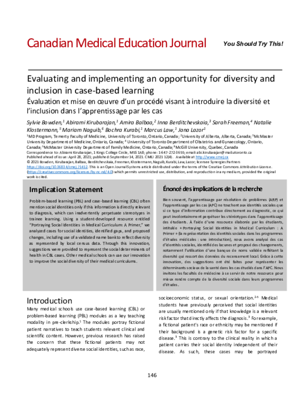 (PDF) Évaluation et Mise en Œuvre D’Un Procédé Visant À Introduire La Diversité et L’Inclusion ...