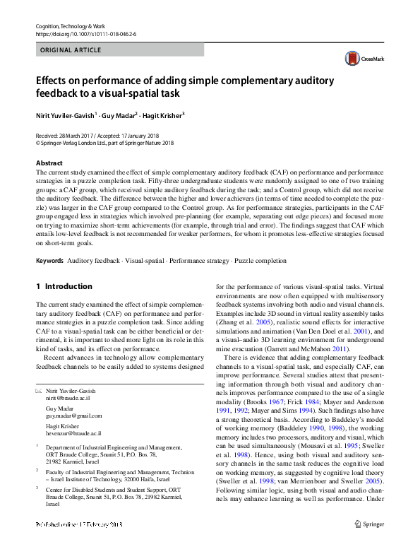 (PDF) Effects on performance of adding simple complementary auditory ...