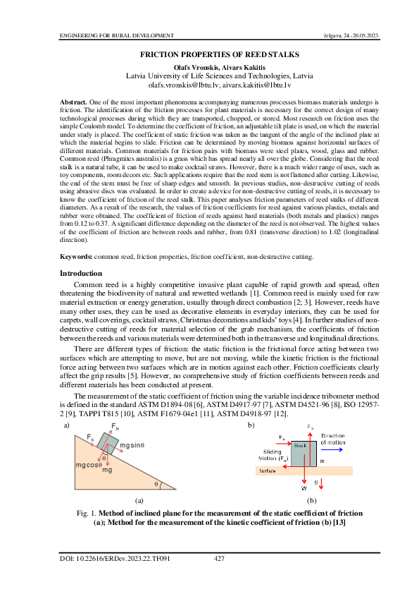(PDF) Friction properties of reed stalks