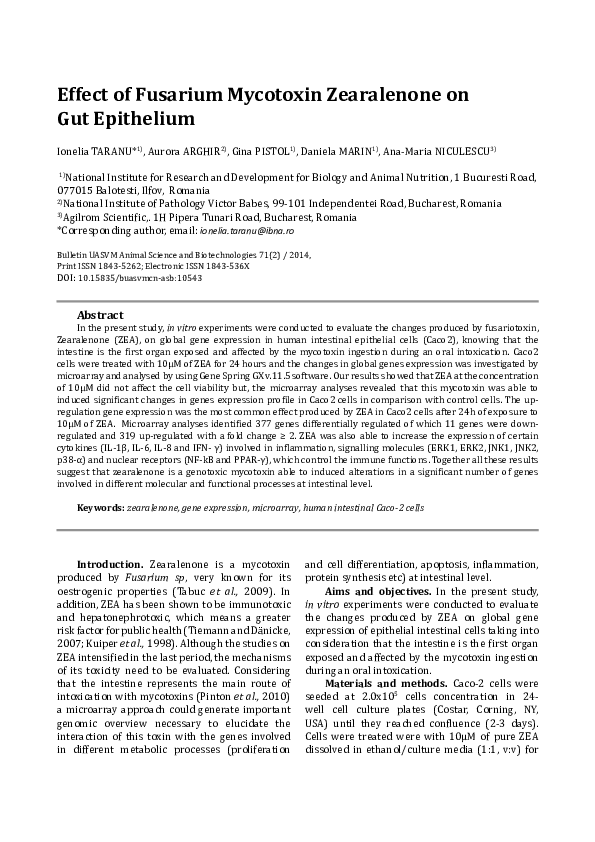 (PDF) Effect of Fusarium Mycotoxin Zearalenone on Gut Epithelium