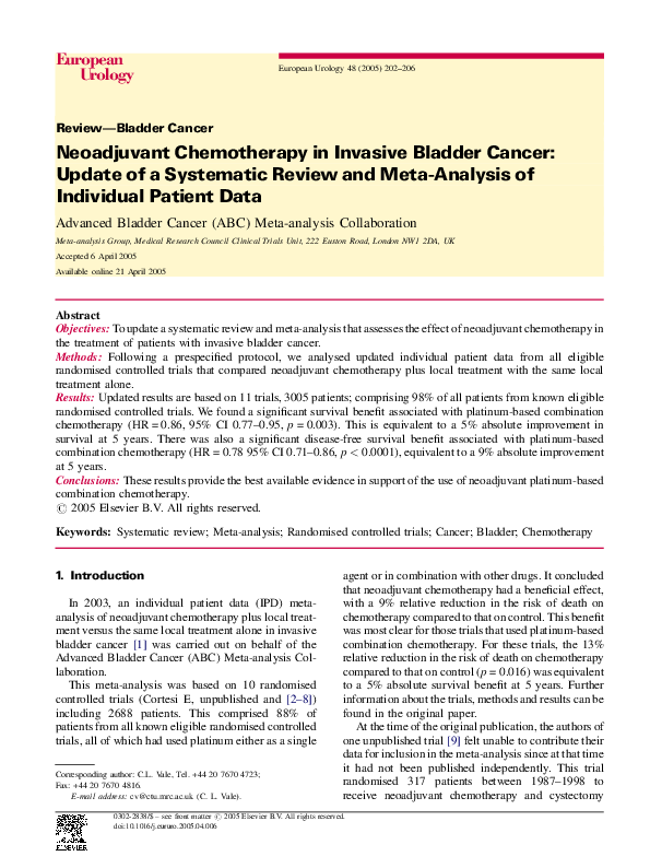(PDF) Neoadjuvant Chemotherapy in Invasive Bladder Cancer: Update of a ...