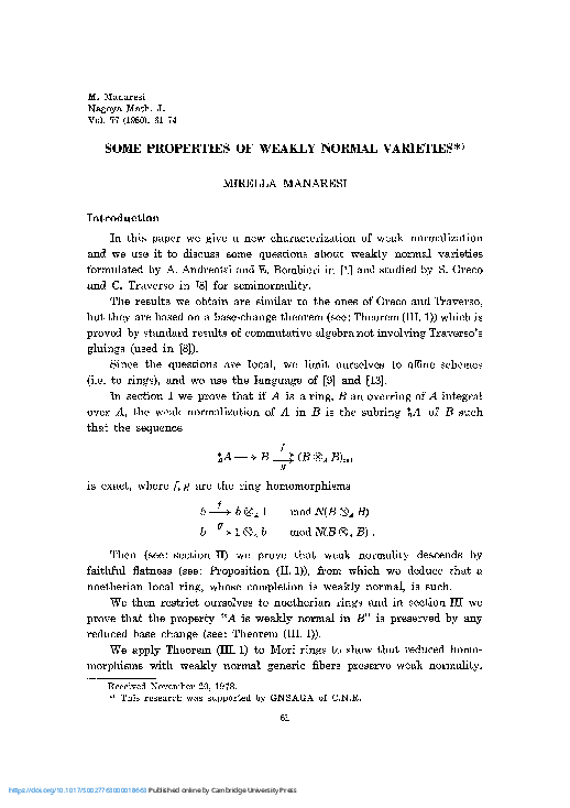 (PDF) Some properties of weakly normal varieties