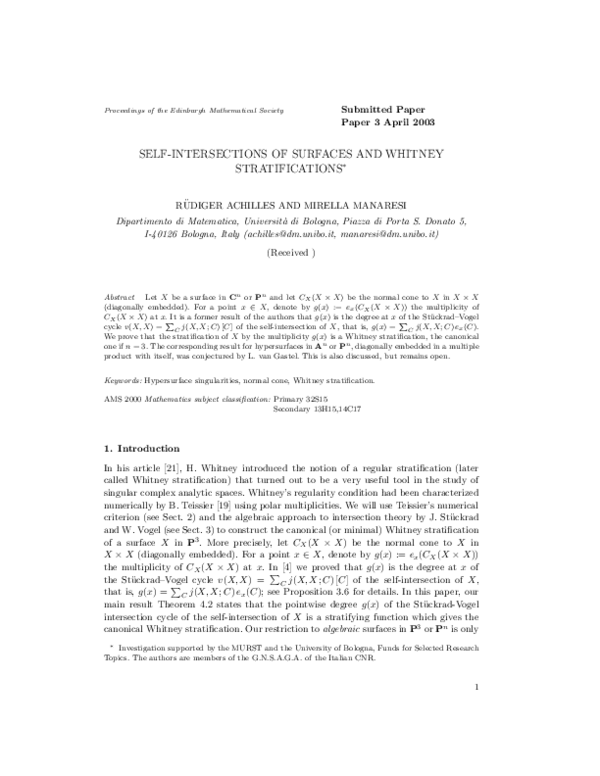 (PDF) Self-Intersections of Surfaces and Whitney Stratifications