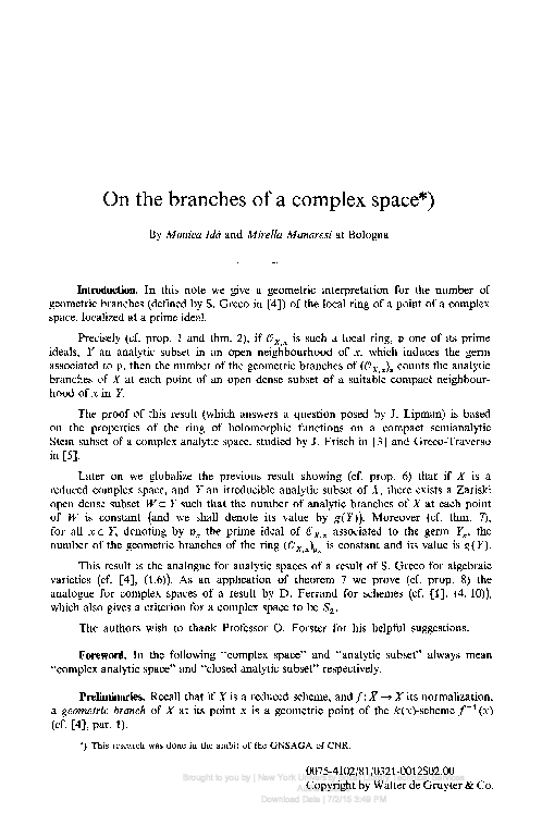 (PDF) On the branches of a complex space