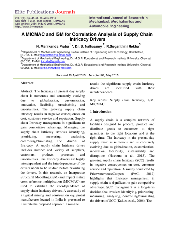 (PDF) International Journal of Research in Mechanical, Mechatronics and A MICMAC and ISM for ...