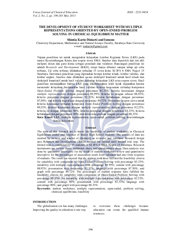 (PDF) The Development of Student Worksheet with Multiple Representations Oriented by Open-Ended ...