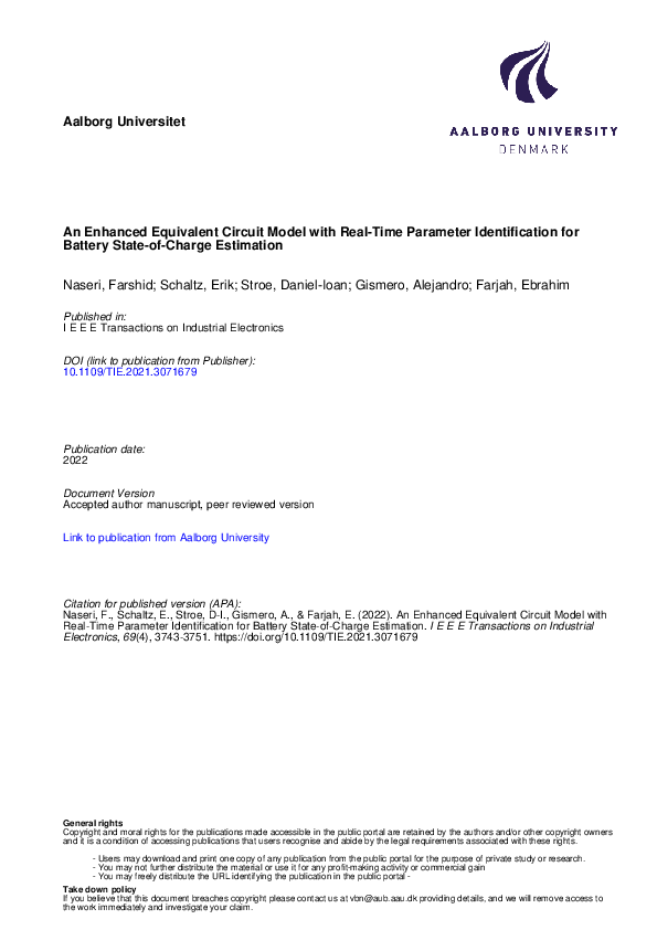 An Enhanced Equivalent Circuit Model With Real Time Parameter Identification For Battery State