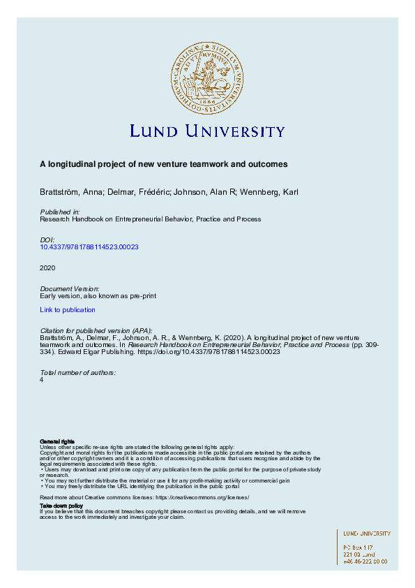 (PDF) A longitudinal project of new venture teamwork and outcomes