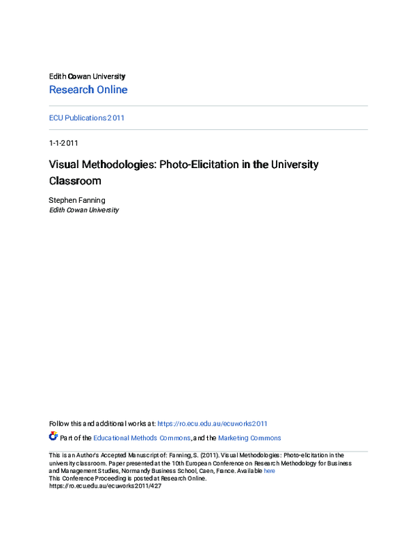 (PDF) Visual Methodologies: Photo-Elicitation in the University Classroom