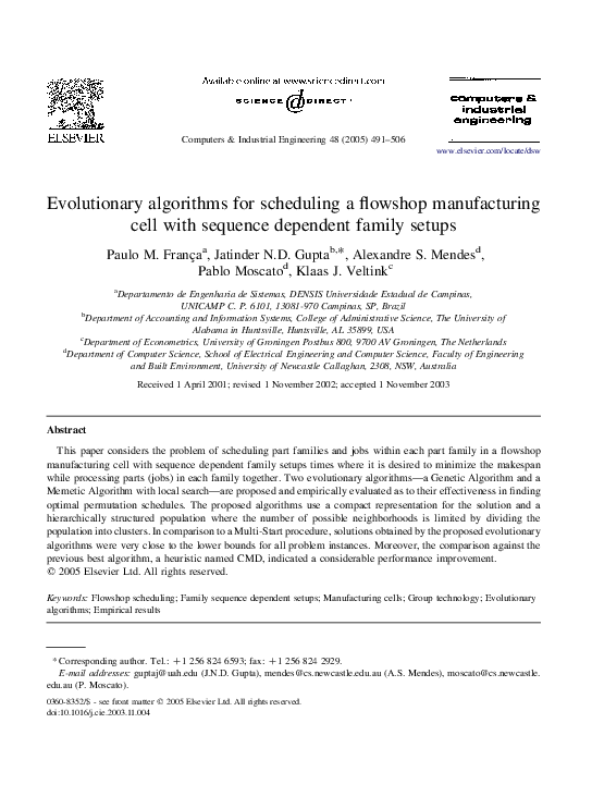 (PDF) Evolutionary algorithms for scheduling a flowshop manufacturing cell with sequence ...