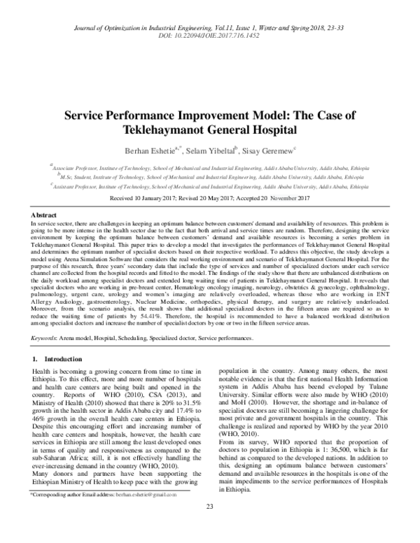 (PDF) Service Performance Improvement Model: The Case of Teklehaymanot ...