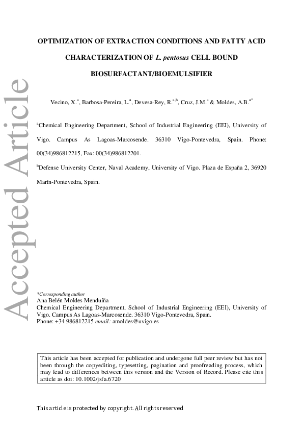 (PDF) Optimization of extraction conditions and fatty acid ...