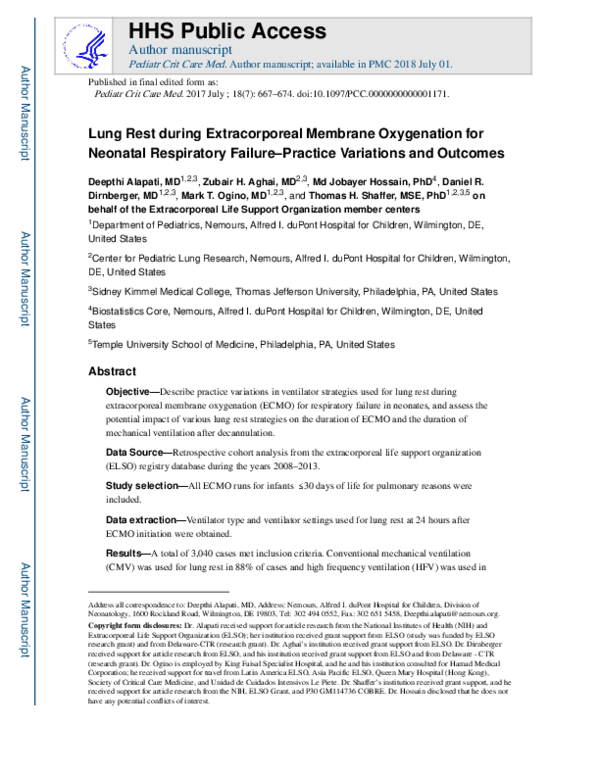 (PDF) Lung Rest During Extracorporeal Membrane Oxygenation for Neonatal ...
