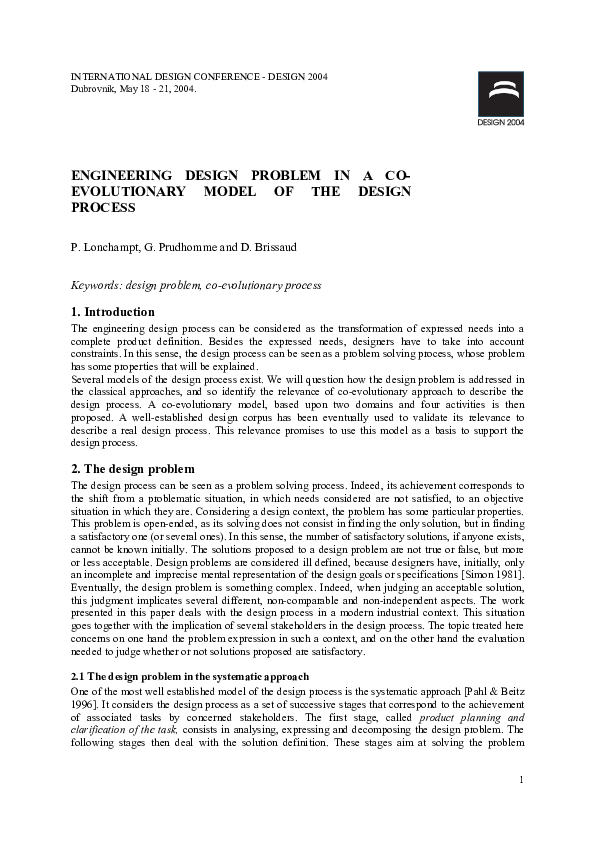 (PDF) Engineering Design Problem in a Co-Evolutionary Model of the ...
