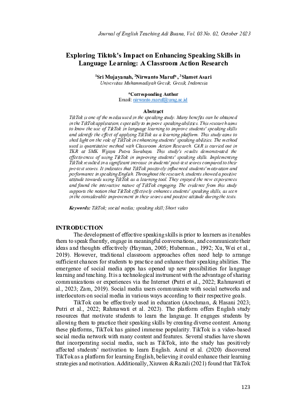 (PDF) Exploring Tiktok's Impact on Enhancing Speaking Skills in ...