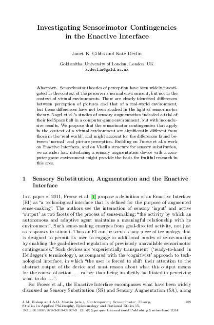 (PDF) Investigating Sensorimotor Contingencies in the Enactive Interface