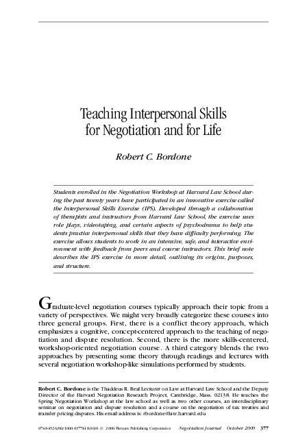 (PDF) Teaching Interpersonal Skills for Negotiation and for Life