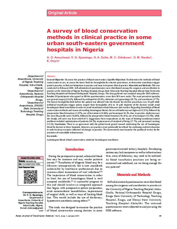 (PDF) A survey of blood conservation methods in clinical practice in ...