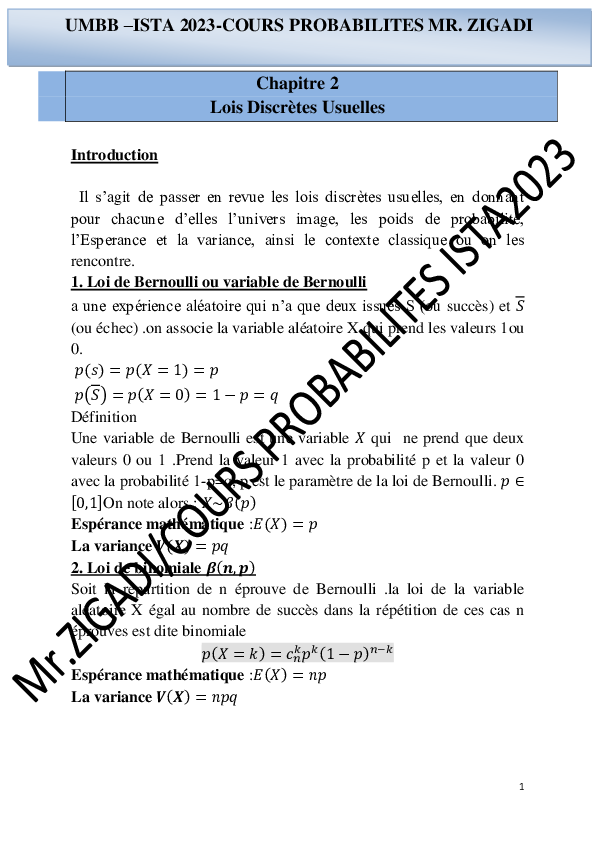 (PDF) Cours probabilites