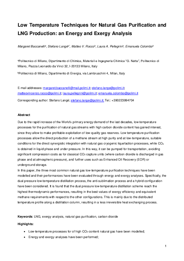 (PDF) Low temperature techniques for natural gas purification and LNG ...