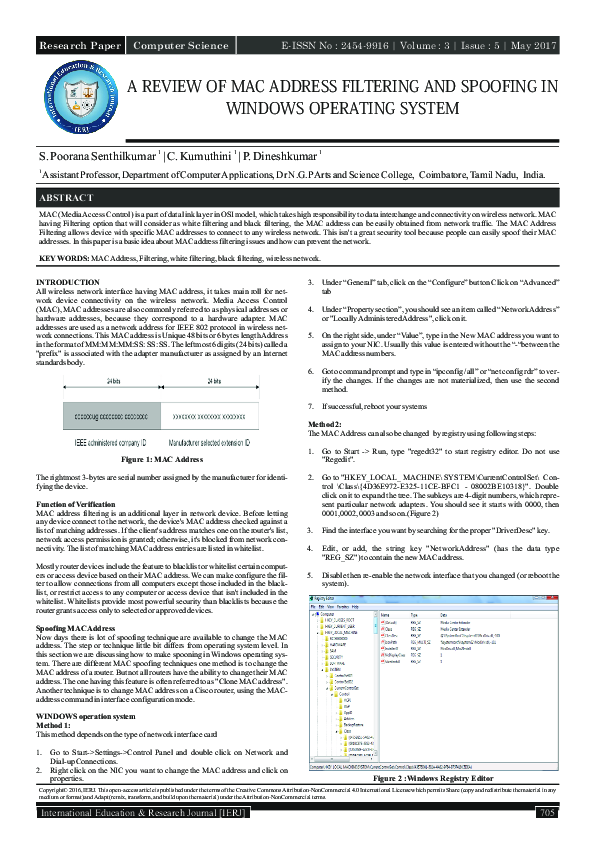 (PDF) A REVIEW OF MAC ADDRESS FILTERING AND SPOOFING IN WINDOWS OPERATING SYSTEM