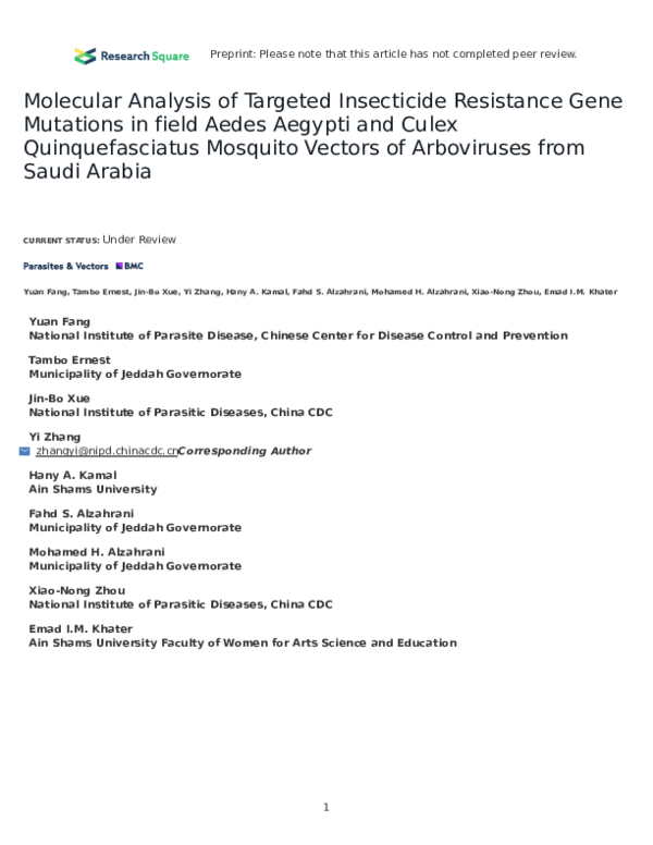 (PDF) Molecular analysis of targeted insecticide resistance gene ...