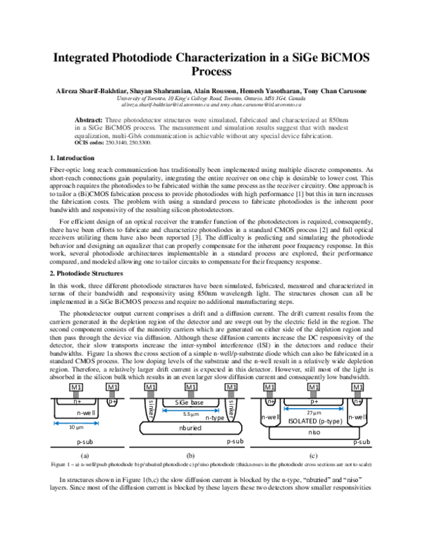 (PDF) Integrated photodiode characterization in a SiGe BiCMOS process