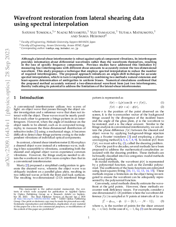 (PDF) Wavefront restoration from lateral shearing data using spectral interpolation