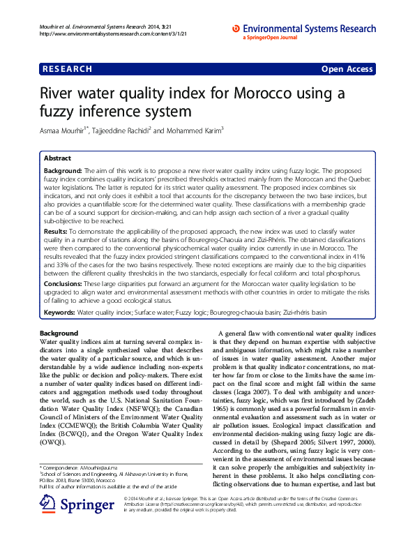 (PDF) River water quality index for Morocco using a fuzzy inference system