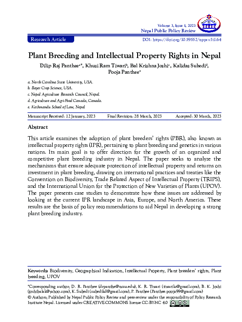 (PDF) Plant Breeding and Intellectual Property Rights in Nepal