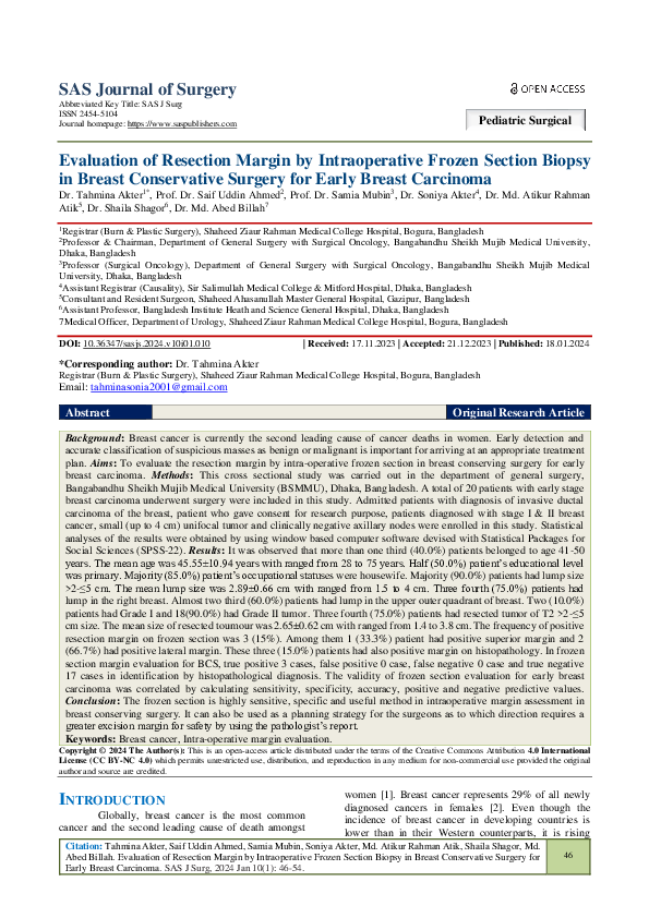 (PDF) Evaluation of Resection Margin by Intraoperative Frozen Section ...