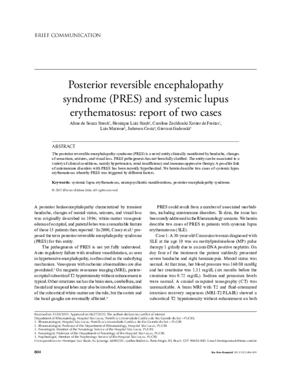 Síndrome da encefalopatia posterior reversível (PRES) e lúpus ...