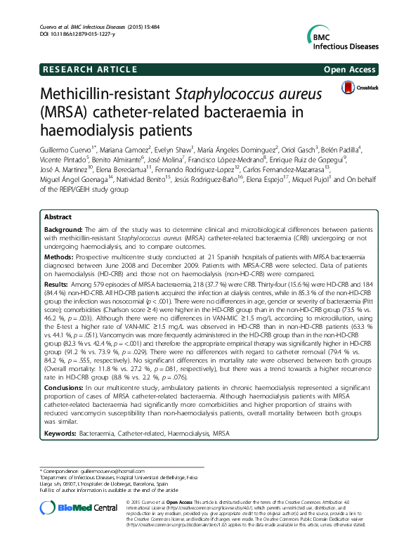 (PDF) Methicillin-resistant Staphylococcus aureus (MRSA) catheter ...