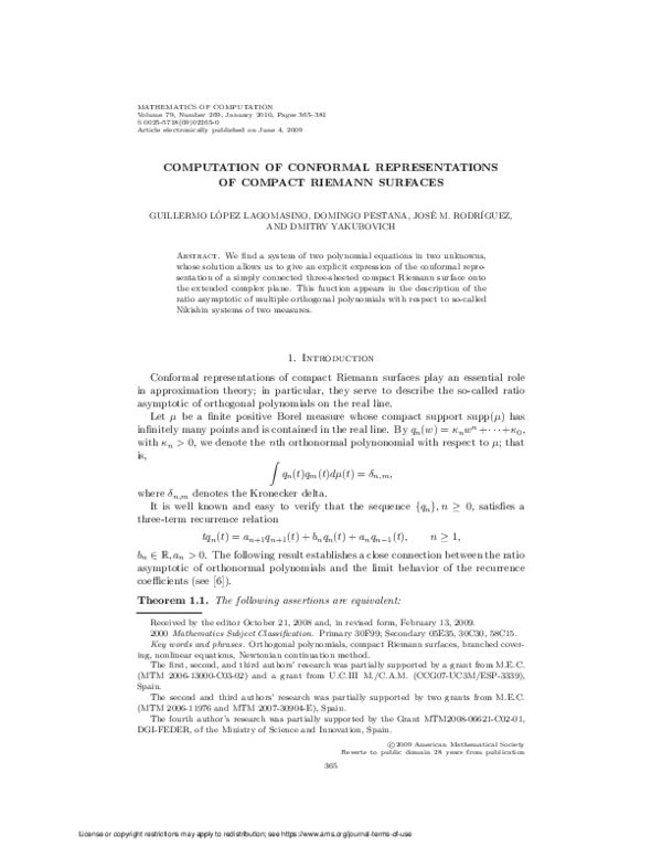 (PDF) Computation of conformal representations of compact Riemann surfaces