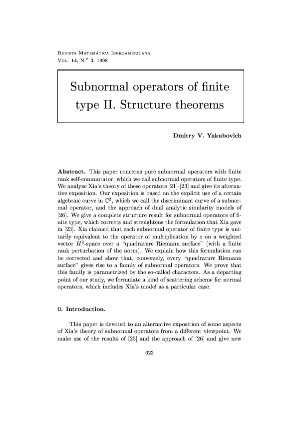 (PDF) Subnormal operators of finite type II. Structure theorems