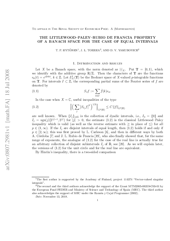 (PDF) The Littlewood—Paley—Rubio de Francia property of a Banach space for the case of equal ...