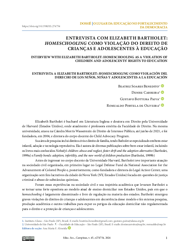 Entrevista com Elizabeth Bartholet: homeschooling como violação do ...