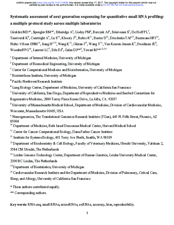 (PDF) Systematic assessment of next generation sequencing for quantitative small RNA profiling ...
