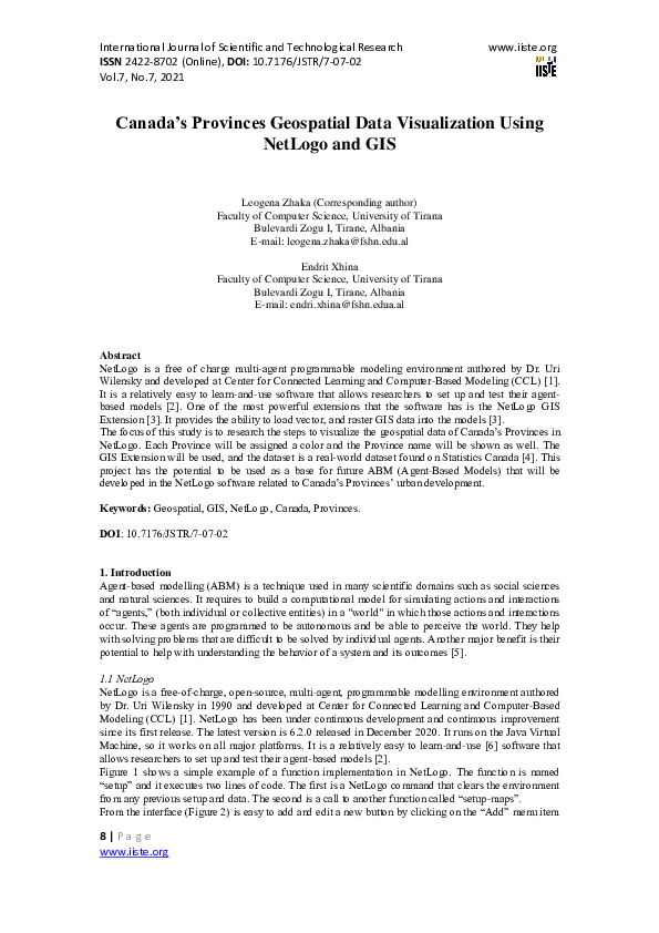 (PDF) Canada’s Provinces Geospatial Data Visualization Using NetLogo ...