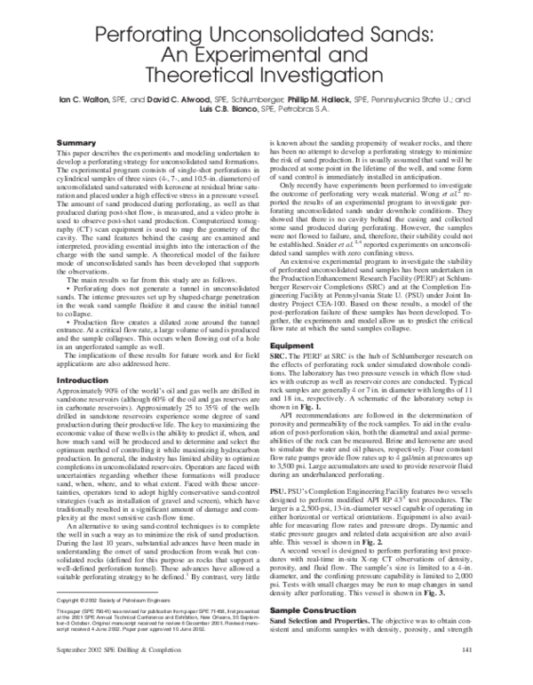 (PDF) Perforating Unconsolidated Sands: An Experimental and Theoretical ...