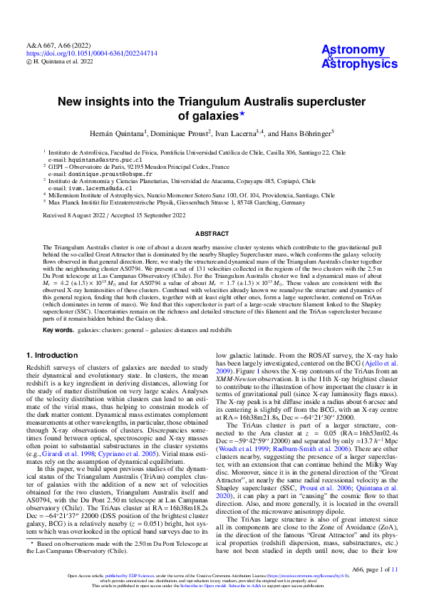 (PDF) New insights into the Triangulum Australis supercluster of galaxies