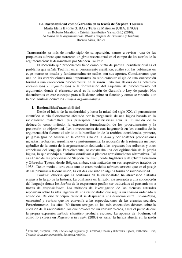 (PDF) La razonabilidad como garantía en la teoría de Stephen Toulmin